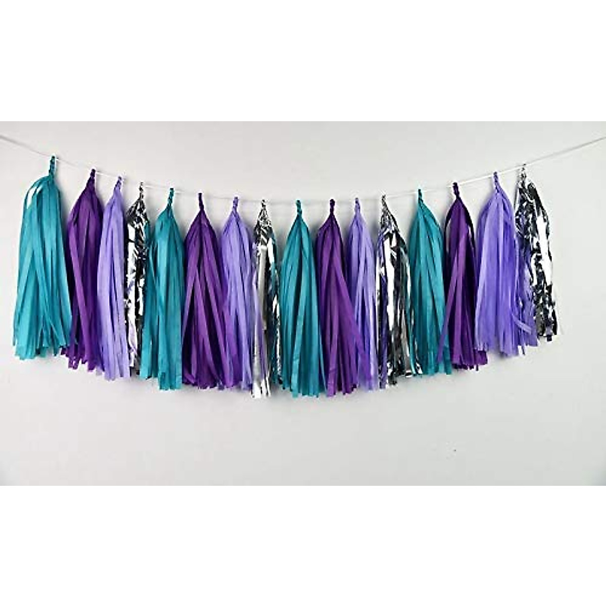 Teal Purple Lavender Silver Tissue Paper Pom Poms Flowers Tissue Tassel Garland Polka Dot Paper Garland Kit for Bridal Shower Snow or Sea Theme Mermaid Wedding Ball Party Decoration