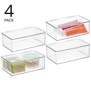 mDesign Plastic Bathroom Stackable Storage Box with Hinged Lid for Vanity/Countertop - Holds Soap, Body Wash, Shampoo, Lotion, Conditioner, Towels, Accessories, Body Spray, Mouthwash - 4 Pack - Clear