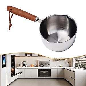 150/300/500ML Stainless Steel Hot Oil Sauce Pan Butter Warmer Pot Milk Warmer Butter Melting Pot Small Heating Cookware Soup Pot with Wooden Handle(300ml)