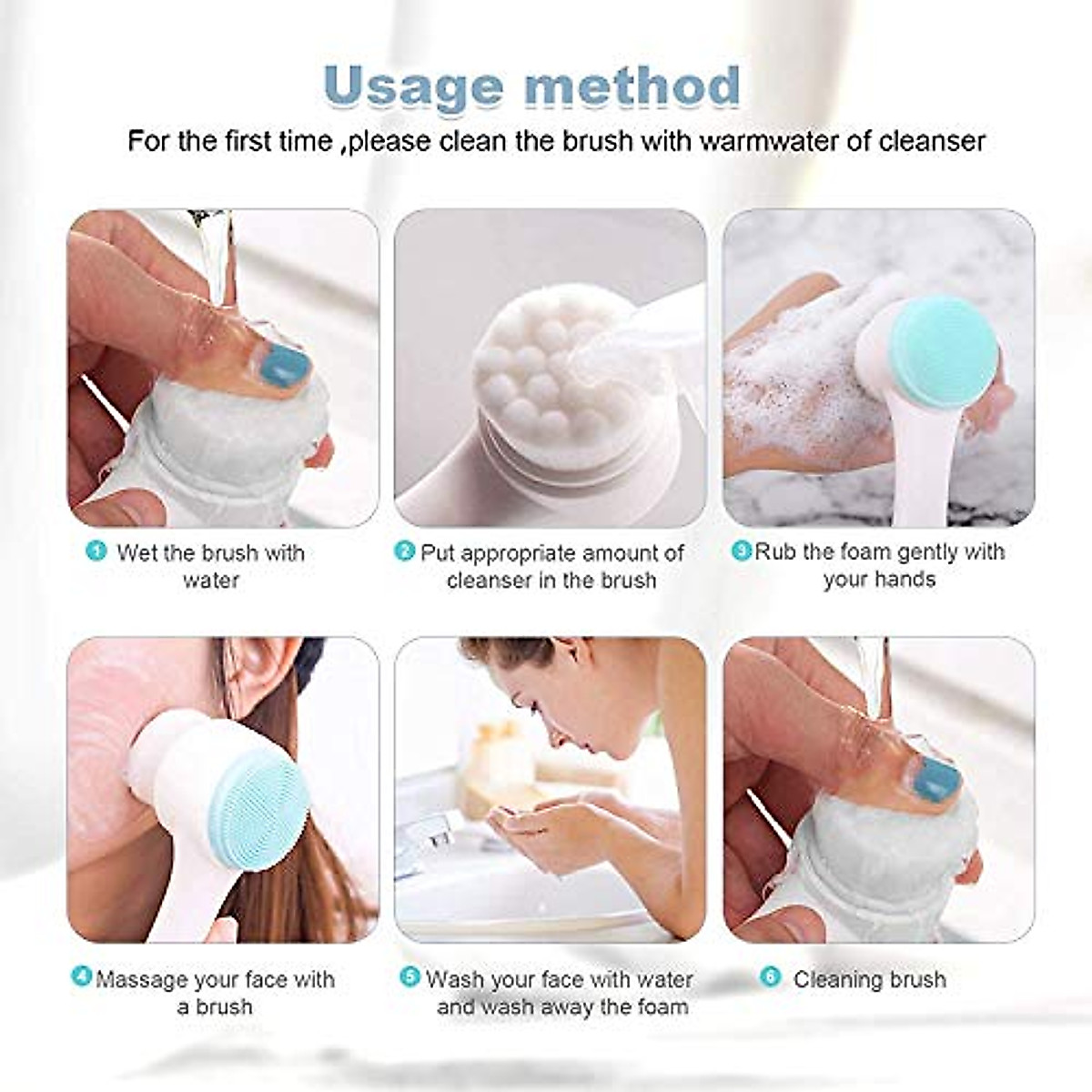 Manual Facial Cleansing Brush, 2-in-1 Skin Care face Brush, Silicone Facial Scrubber Manual Dual Face Wash Brush for Deep Pore Exfoliation Massaging (Blue)