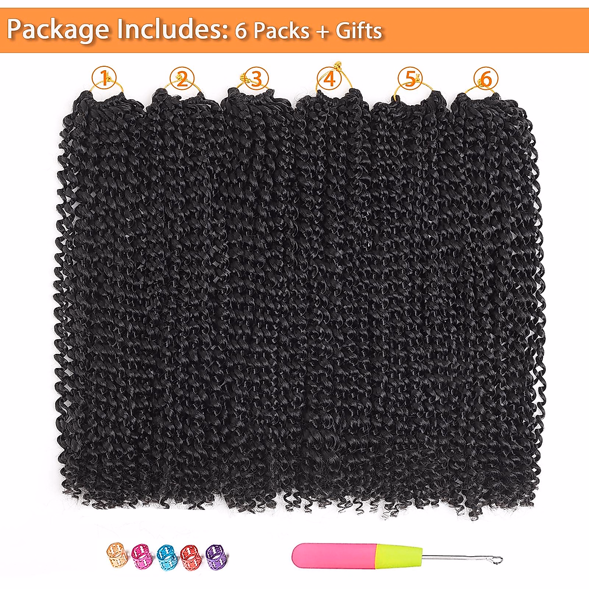 Passion Twist Hair 18 Inch 6 Packs Black Water Wave Braiding Hair for Butterfly Locs Passion Twists Bohemian Braiding Hair Extensions (18Inch 6 Packs,1B#)