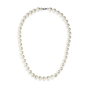 KEZEF Pearl Necklaces for Women - Simulated Faux Cream White Pearl Necklace 16" - Hand Knotted Strand - Pearl Size 8mm - Pearl Choker Necklace - Jewelry Gifts for Girls and Men