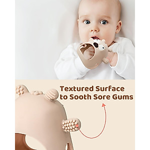Baby Teething Toy Silicone Teething Mitten for Babies Over 3 Months Anti Dropping Wrist Hand Teethers Baby Chew Toys for Sucking Needs, BPA Free (Caramel)