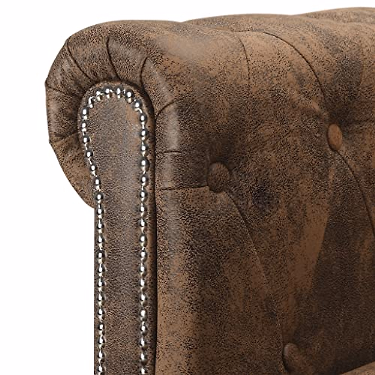 vidaXL Chesterfield L-Shaped Sofa with Pouf, Artificial Leather Upholstery, Easy to Assemble, Brown