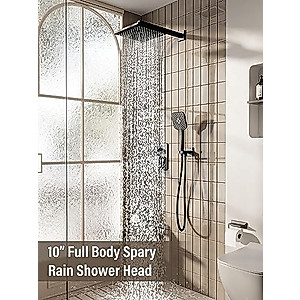 Gabrylly Shower System, 10 Inches Rain Shower Heads with Handheld Spray Combo, Wall Mounted Shower Faucets Sets Complete with Shower Valve Kit, Shower Head and Handle Set, Matte Black