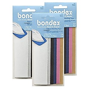Bondex Mend and Repair with No Sew Iron-On Patch Fabric Mending Tape 1.25x7" (3.175cm x 17.78cm) White, Beige, Black, Navy, Pink, Tan (6pc) (3pk)