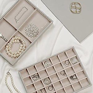 Vlando Jewelry Trays Stackable Showcase Display Drawer Organizer Storage- Multi-Purpose,Multiple Combinations, Large Capacity Multi-Layer Design and Fashion(Grey)