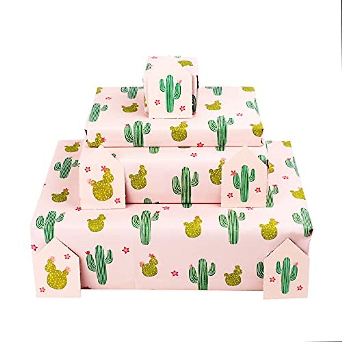 CENTRAL 23 - Cactus Wrapping Paper - 6 Birthday Gift Wrap Sheets - Pink and Green - For Women Girls Teenagers - Trendy Plant Print