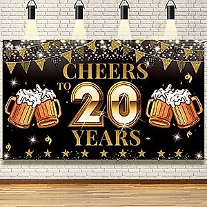 Cheers to 20 Years Backdrop Banner for 20 Year Class Reunion Decorations, 20th Anniversary for Wedding Anniversary, 20th Work Anniversary, 20th Birthday Yard Sign Photo Booth Decor, Reusable, Vicycaty