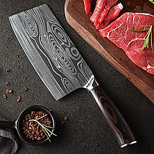 Theexecva Meat Cleaver, 7" Chinese Chef’s Knife Vegetable Cleaver German High Carbon Stainless Steel Kitchen Knife With Ergonomic Handle for Cooking (Meat knife)