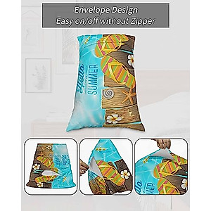 Edwiinsa Hello Summer Pillow Covers King Standard Set of 2 20x36 Bed Pillow, Tropical Ocean Starfish Slippers Spring Floral Plush Soft Comfort for Hair/Skin Cooling Pillowcases with Envelop Closure