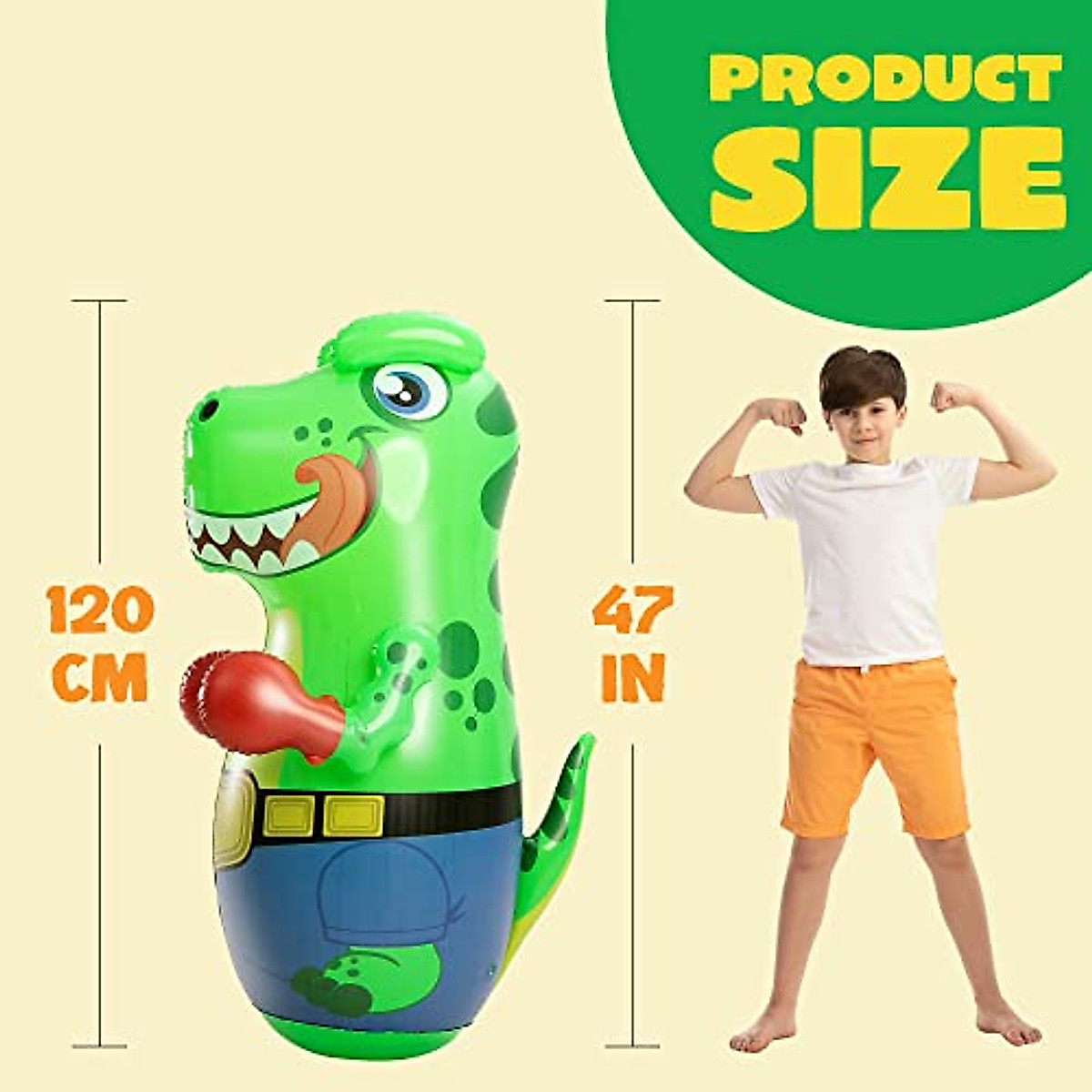 Inflatable T-Rex Dinosaur Bopper 47 Inches, Bop Bag Inflatable Punching Toy, Kids Punching Bag with Bounce-Back Action, Inflatable Punching Bag for Kids