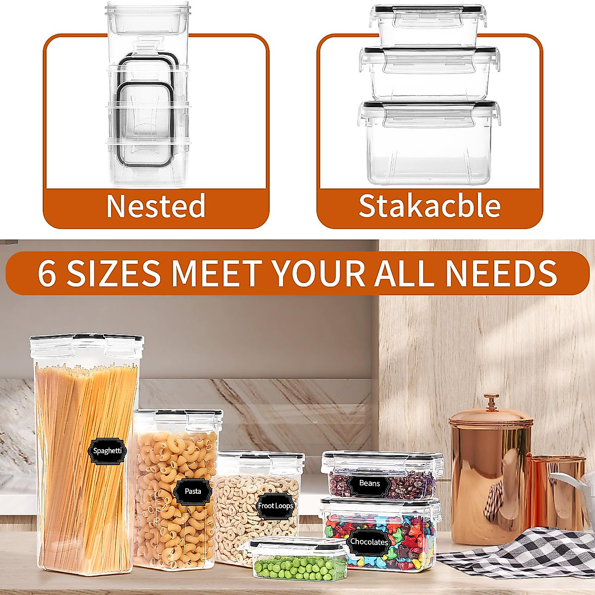 Skroam 36 Pack Airtight Food Storage Containers for Kitchen Pantry Organization and Storage, BPA Free, Plastic Kitchen Storage Containers with Lids for Flour, Sugar, and Cereal, Labels & Marker