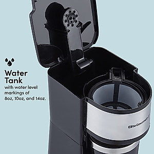 Elite Gourmet EHC112 Personal Single-Serve Compact Coffee Maker Brewer Includes 14Oz. Stainless Steel Interior Thermal Travel Mug, Compatible with Coffee Grounds, Reusable Filter