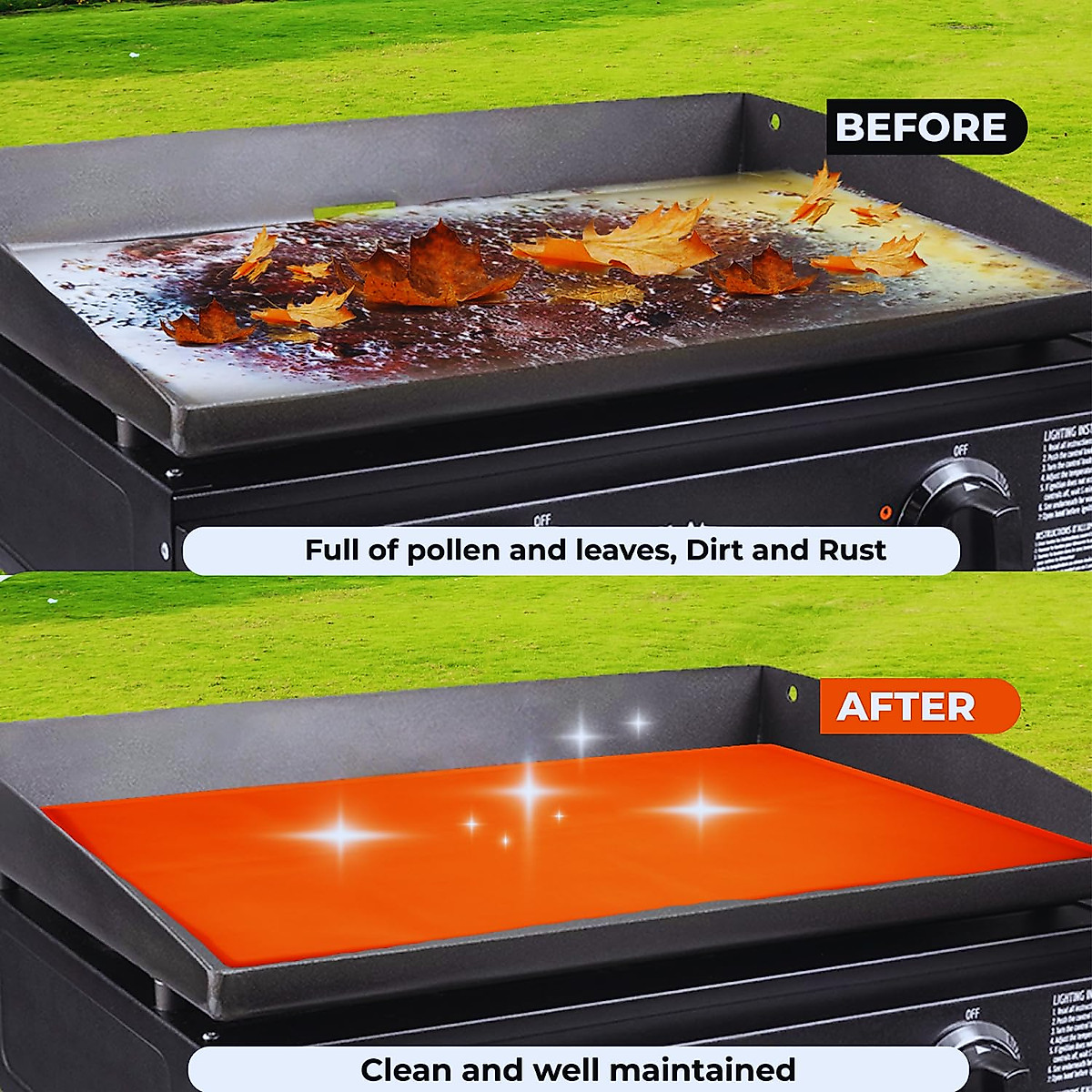 Silicone Griddle Mat For BlackStone 36 inch,Heavy Duty Food Grade Silicone Mat, Protective Top Covers from Rodents, Insects, Debris, and Rust (With 1 Grease Cup).Orange