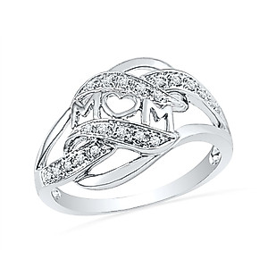 DGOLD Sterling Silver Round Diamond Mom Fashion Ring (1/10 Cttw)