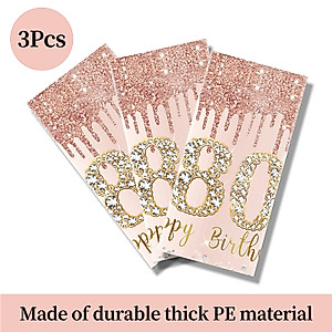 Excelloon 3 Pack 80th Birthday Tablecloth Decorations for Women, Pink Rose Gold Happy 80 Birthday Table Cover Party Supplies, 80 Year Old Birthday Plastic Disposable Rectangular Table Cloth Decor