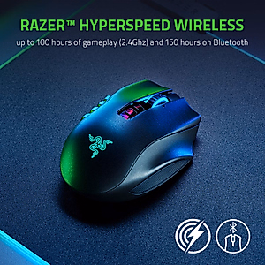 Razer Naga Pro Wireless Gaming Mouse: Interchangeable Side Plate w/ 2, 6, 12 Button Configurations - Focus+ 20K DPI Optical Sensor - Fastest Gaming Mouse Switch - Chroma RGB Lighting (Renewed)