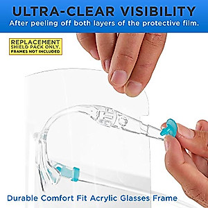 TCP Global Salon World Safety Replacement Face Shields Only (Pack of 10), Glasses Frames Not Included – Fits Most Brands, Ultra Clear, Full Face, Protect Eyes Nose Mouth, Anti-Fog PET Plastic, Goggles