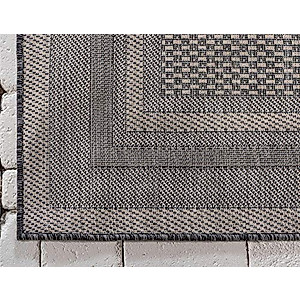 Unique Loom Outdoor Border Collection Casual Solid Border Transitional Indoor and Outdoor Flatweave Black Area Rug (4' 0 x 6' 0)