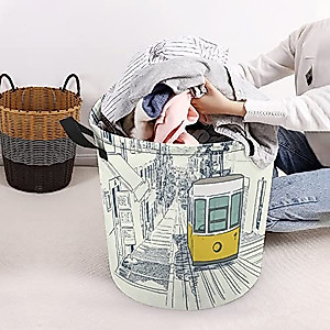 Quiet Street Tram in Lisbon Large Laundry Basket Hamper Bag Washing with Handles for College Dorm Portable