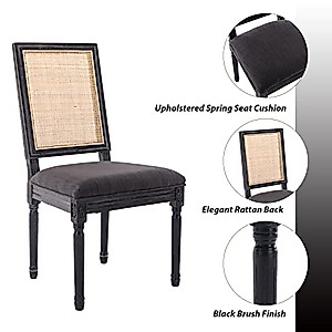 Guyou Black Farmhouse Dining Chairs Set of 2, Upholstered Dining Room Chairs with Rectangular Rattan Back French Country Accent Chair with Distressed Wood Frame for Kitchen Living Room (Beige)