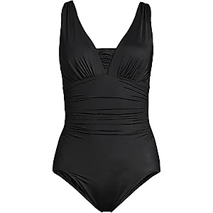Lands' End Womens Slender Suit Grecian One Piece Swimsuit Black Regular 8
