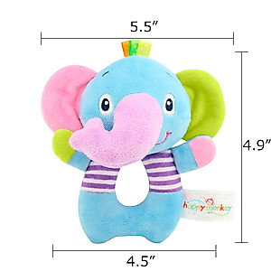Plush Elephant Soft Rattles Toy for Over 0 Months Newborn Baby Shaker Toy Cartoon Stuffed Animal Ring Rattle