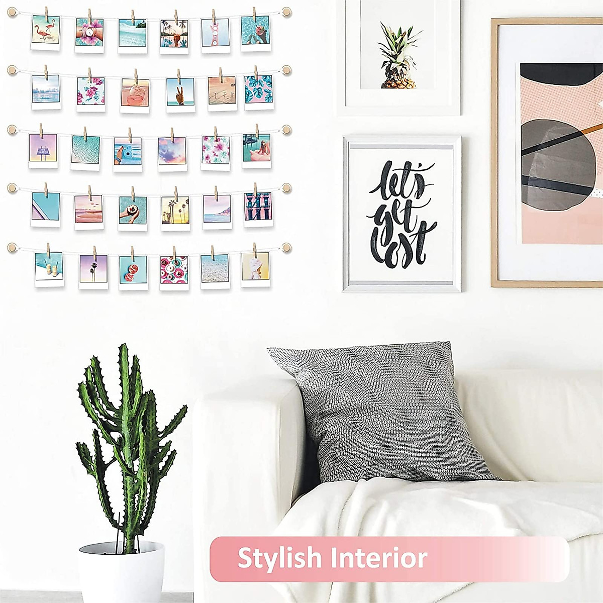 Mini Clothes Pins for Photo, Small Clothespins 200 pcs 1" Natural Wooden Mini Clothes Pins with Jute Twine, Mini Photo Clips Small Clothes Pins for Photos, Crafts, Arts, Cocktails