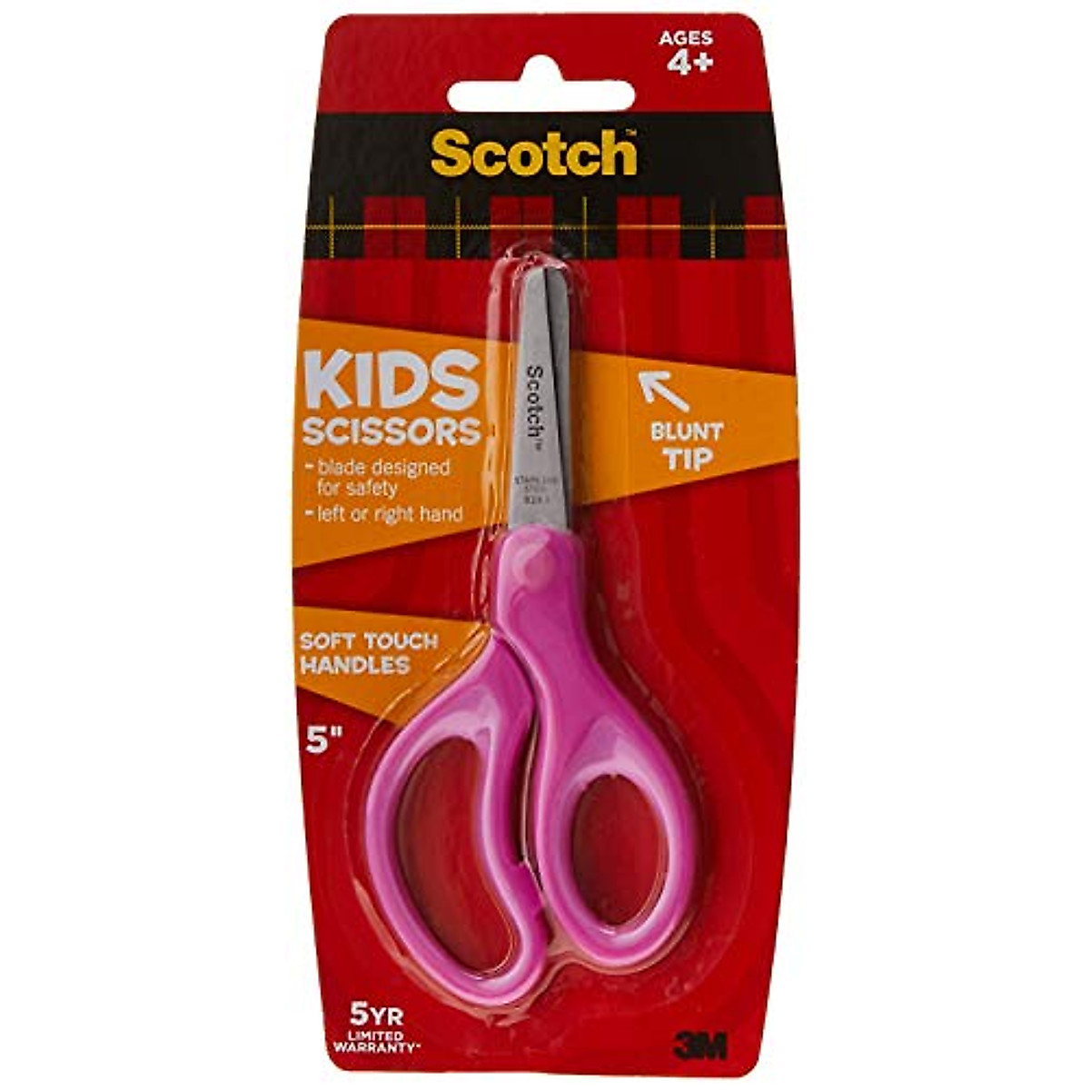 Scotch 5" Soft Touch Blunt Kid Scissors, Magenta, Ideal for School and At-Home Crafting Projects (1442B)