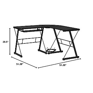 L Shaped Computer Desk,Gaming Desk Home Office Corner Desk Toughened Glass Writing Study PC Modern Executive Table with Keyboard CPU Stand for Kids Student Women Men