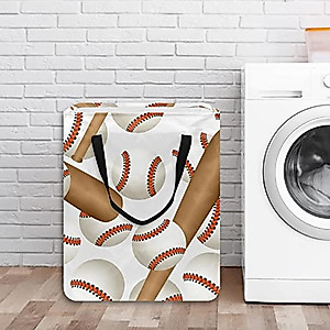 Baseball Bat and Balls Sport Pattern Print Collapsible Laundry Hamper, 60L Waterproof Laundry Baskets Washing Bin Clothes Toys Storage for Dorm Bathroom Bedroom