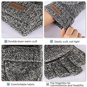 Bodvera Thermal Insulation Fingerless Texting Wool Gloves for Women and Men Winter Warm Knitted Convertible Mittens Flap