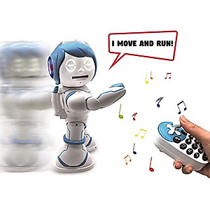 LEXIBOOK Powerman Kid - Educational and Bilingual English/Spanish Robot - Walking Talking Dancing Singing Toy - STEM Programmable Telling Creating Stories - Quizzes Shooting Discs for Kids - ROB90US