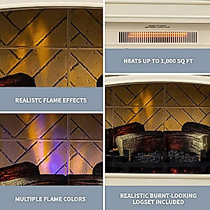 Country Living Infrared Freestanding Electric Fireplace Stove Heater in Cream | Provides Supplemental Zone Heat with Remote, Multiple Flame Colors, Metal Design with Faux Wooden Logs