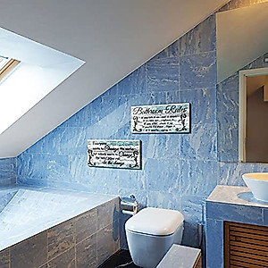 2 Pieces Wall Decor , Bathroom Rules Flower Wall Art, Funny Ocean Beach Farmhouse Toilet Rustic Wooden Signs (Chic Style)