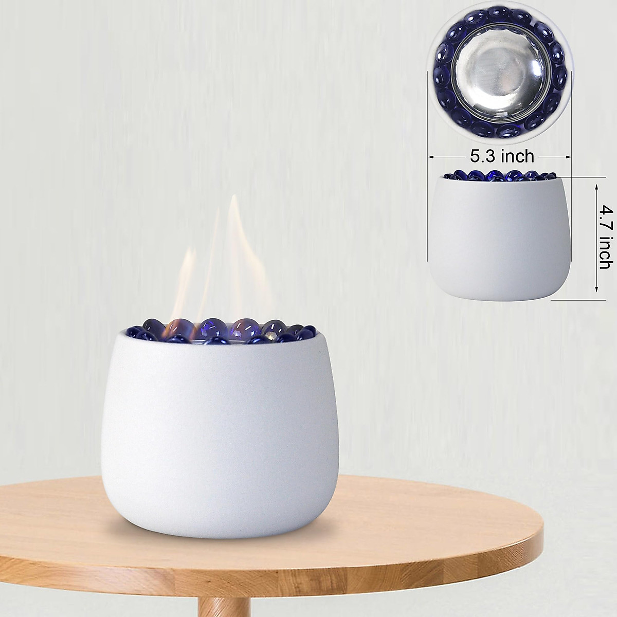 Tabletop Fire Bowl - Fire Pit, Small Alcohol Fireplace for Indoor and Outdoor Use Patio Decor White