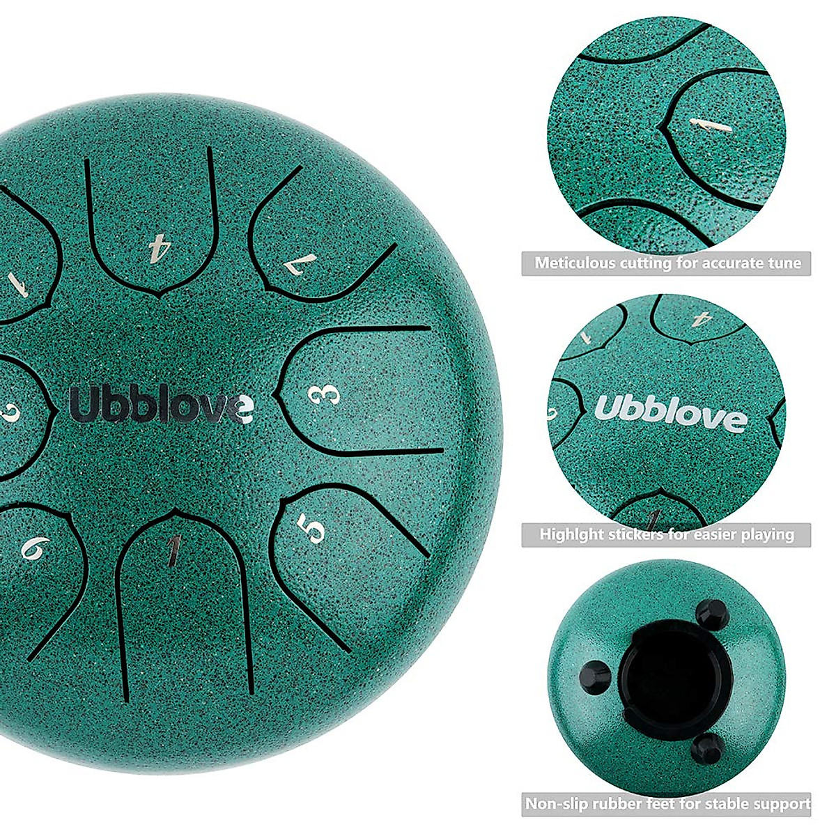 Ubblove Steel Tongue Drum for Kids: 8 Notes 6 Inches Key of C Metal Steel Drums Instrument with Bag for Meditation, Yoga, musical education, zen tone (Green)