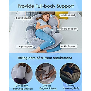 QUEEN ROSE Pregnancy Pillows, E Shaped Full Body Pillow for Sleeping, with Pregnancy Wedge Pillow for Belly Support, 60 Inch Maternity Pillow for Side Sleeper, Grey Bubble Velvet