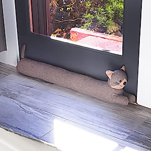 Elements Cute Draft Stopper for Home and Office - Brown Tweed Cat Weighted Fabric Animal Draft Stopper, 35-Inch