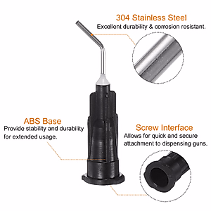 HARFINGTON 100pcs Blunt Tip Dispensing Needles, 20 Gauge 45 Degrees Bent Dispensing Tips 0.4" End Angled Dispenser Needle with Luer Elbow Blunt Needle for Oil or Glue Applicator, Black