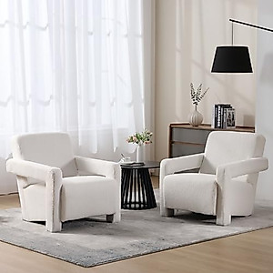 DM Furniture Modern Accent Chairs Set of 2, Cozy Sherpa Side Chairs Contemporary Reading Chair Single Sofa Slipper Chair for Bedroom/Living Room/Guest Room, White