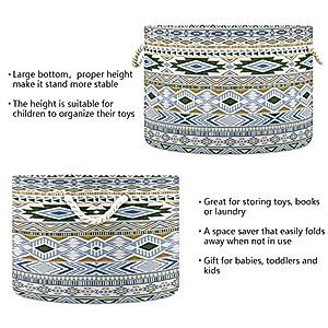 Kigai Cotton Rope Basket Aztec Navajo Pattern Large Storage Basket for Toys Blanket Baby Laundry Basket for Nursery, Closet, Bedroom, Home Organization