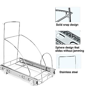 VIRRIRAVY Pull Out Trash Can Under Cabinet,Garbage Slide Out Trash Can Shelf for Kitchen,Heavy Duty Adjustable Pull Out Trash Can -Trash Can not Included，Durable Metal, Chrome