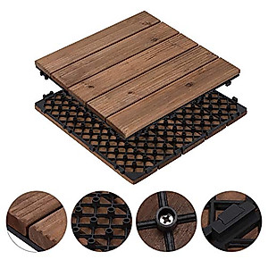 Yaheetech 27PCS Interlocking Patio Deck Tiles 12 x 12in Wood Floor Tiles Outdoor Flooring for Patio Garden Deck Poolside Brown