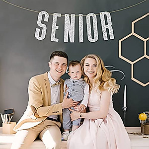 Silver Glitter Senior Banner Congrats Grad High School College Graduation Party Decorations