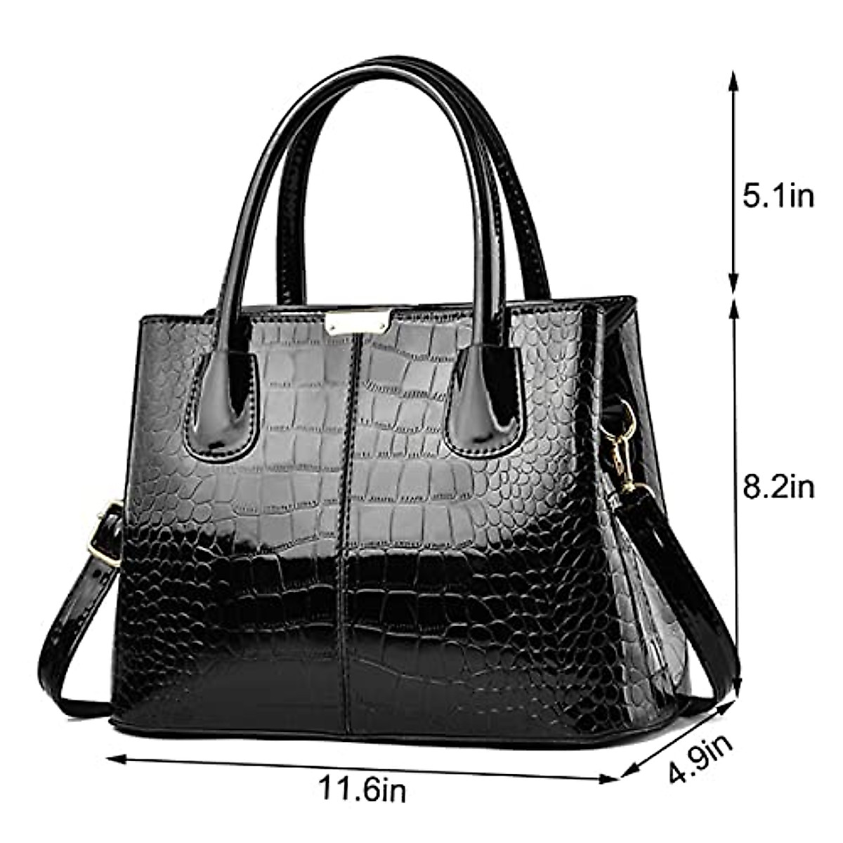 XingChen Handbag and Purse for Women Patent Leather Shoulder Bag Crocodile Pattern Top-Handle Satchel Tote Wallet(Brown)