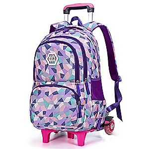Girls Rolling Backpack Kids Backpack with wheels for Middle school Trolley Luggage