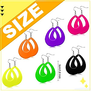 Yinkin 6 Pairs 80s 90s Neon Earrings for Women Retro Neon Earring for 80s 90s Women Outfit Accessories, 6 Colors(Teardrop)