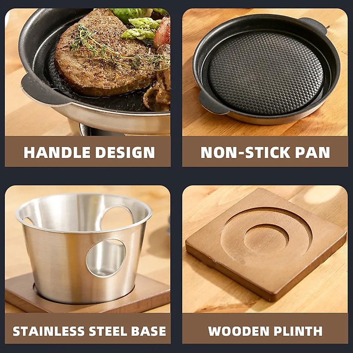 RSBFER Mini Barbecue Grill, Japanese Alcohol Stove Portable Smokeless Tabletop BBQ Grill with Wooden Base for Home, Camping